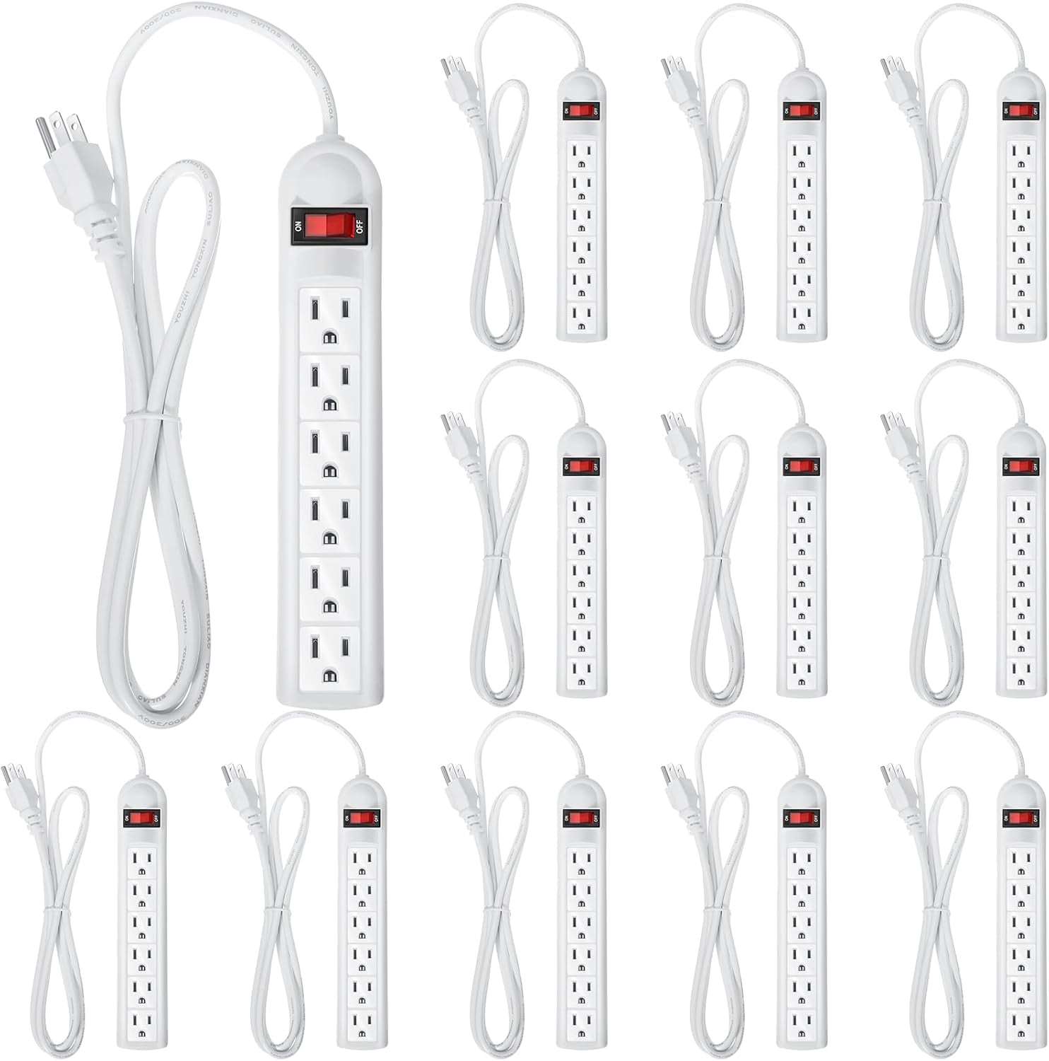 12 Pack Power Strip Bulk 6 Outlet Surge Protector Power Cord Strip 6 ft ...