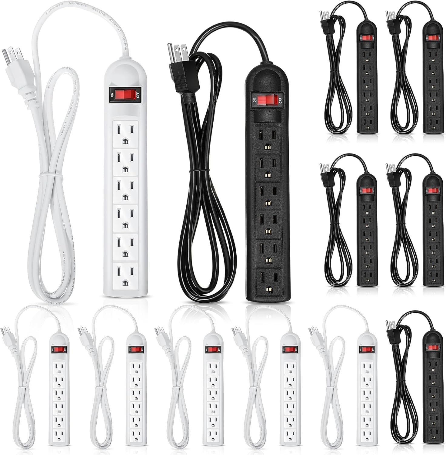 12 Pack Power Strip Bulk 6 Outlet Surge Protector Power Cord Strip 6 ft ...