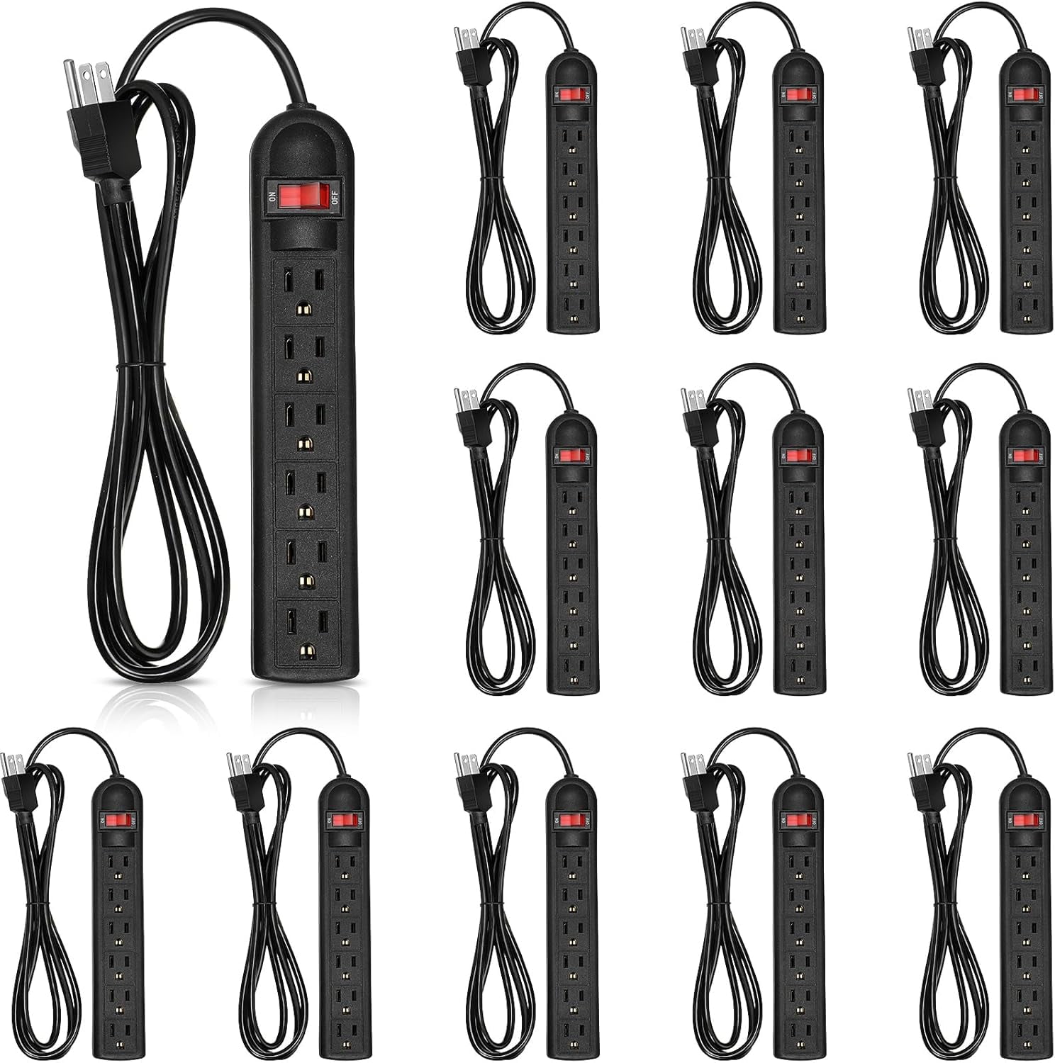 12 Pack Power Strip Bulk 6 Outlet Surge Protector Power Cord Strip 6 ft ...