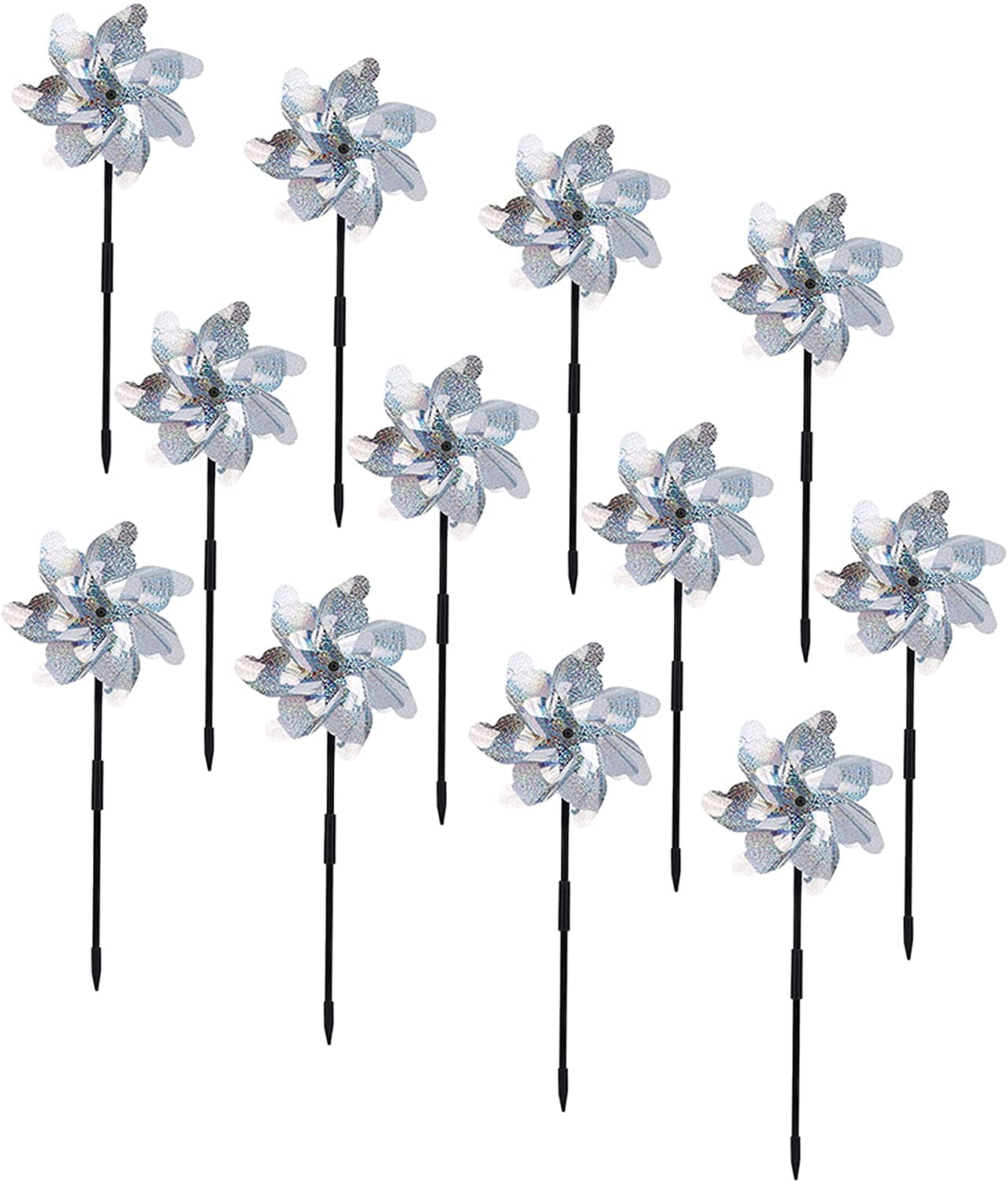 12 Pack Pre-Assemble Sparkly Reflective Pinwheels | Silver Bird ...