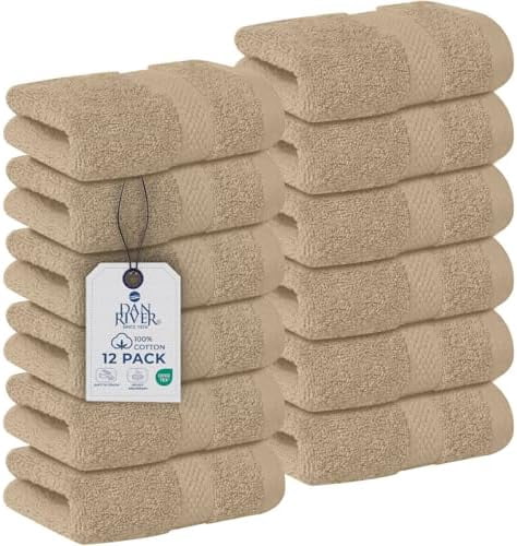 12-Pack Premium 100% Cotton Tan Face Towels for Bathroom - Reusable ...