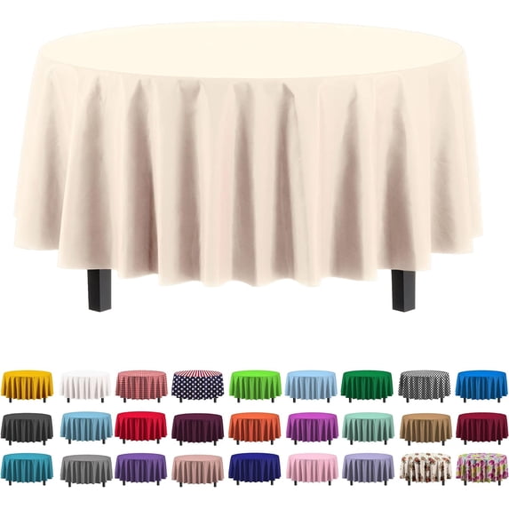 12-Pack Premium 84-Inch Round Plastic Tablecloths, Ivory – Disposable ...