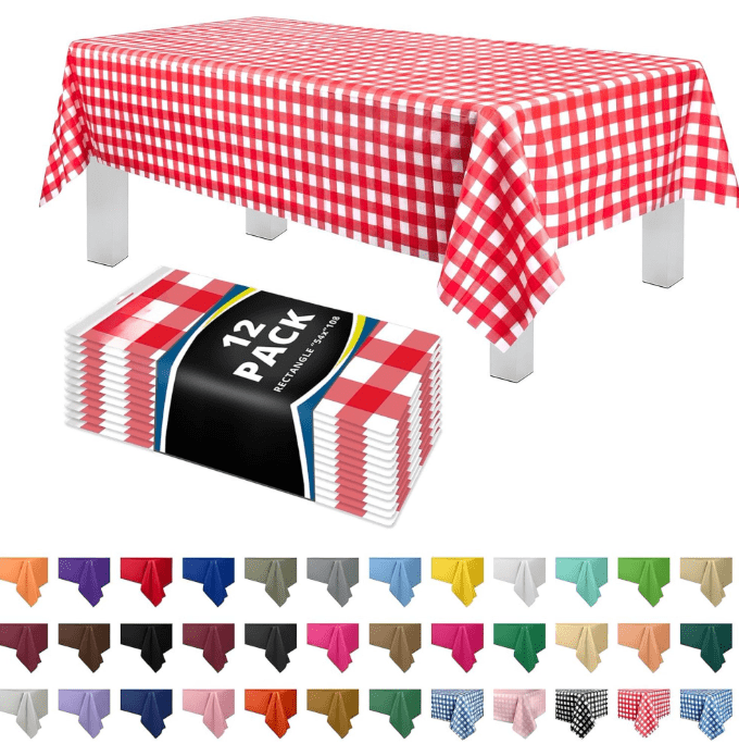 12 Pack Premium Disposable Plastic Tablecloth 54 Inch. x 108 Inch. with ...