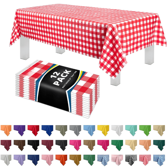 12 Pack Premium Disposable Plastic Tablecloth 54 Inch. x 108 Inch. with ...