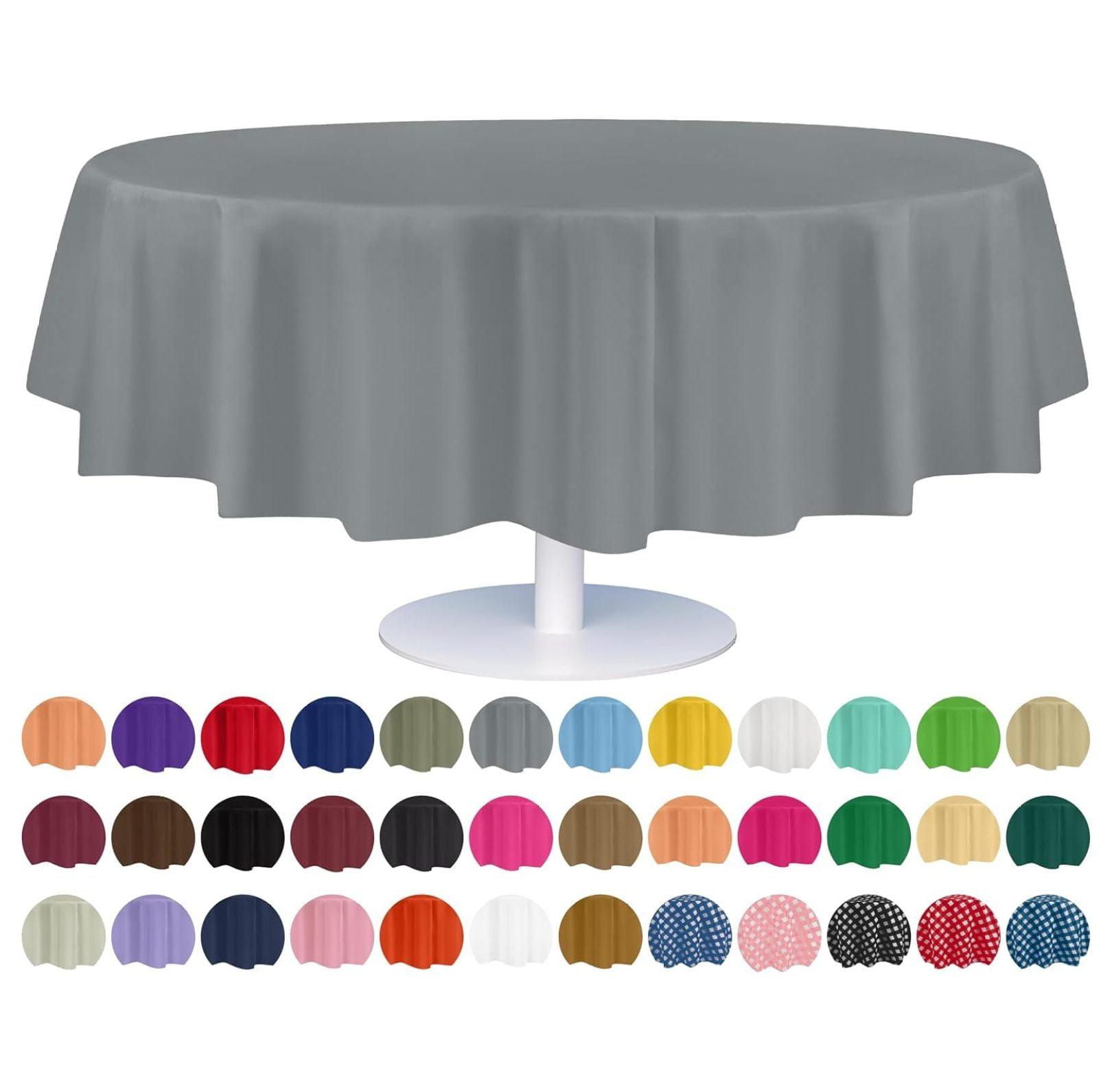 12 Pack Premium Disposable Plastic Tablecloth 84" Inch Decorative Round Table Cover - Silver ...