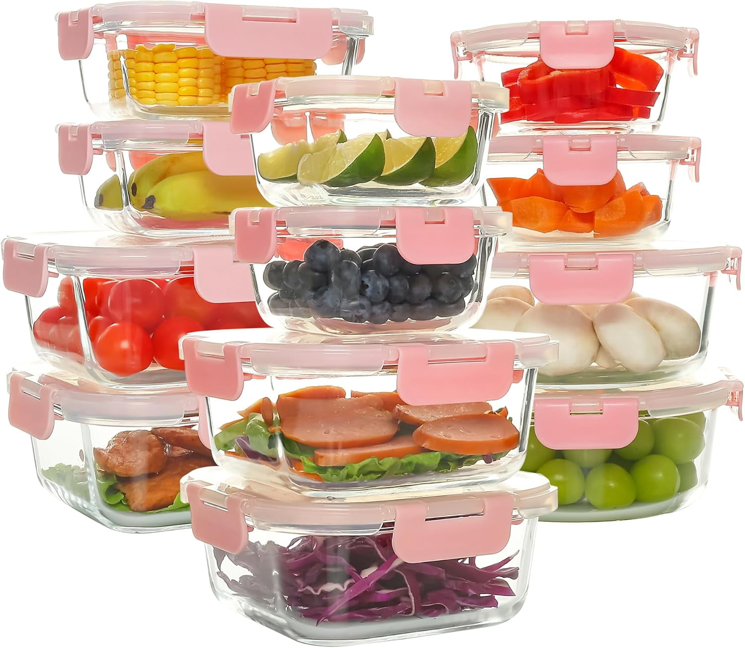12 Pack Premium Glass Locking Lids Storage Containers Set, Mix of ...