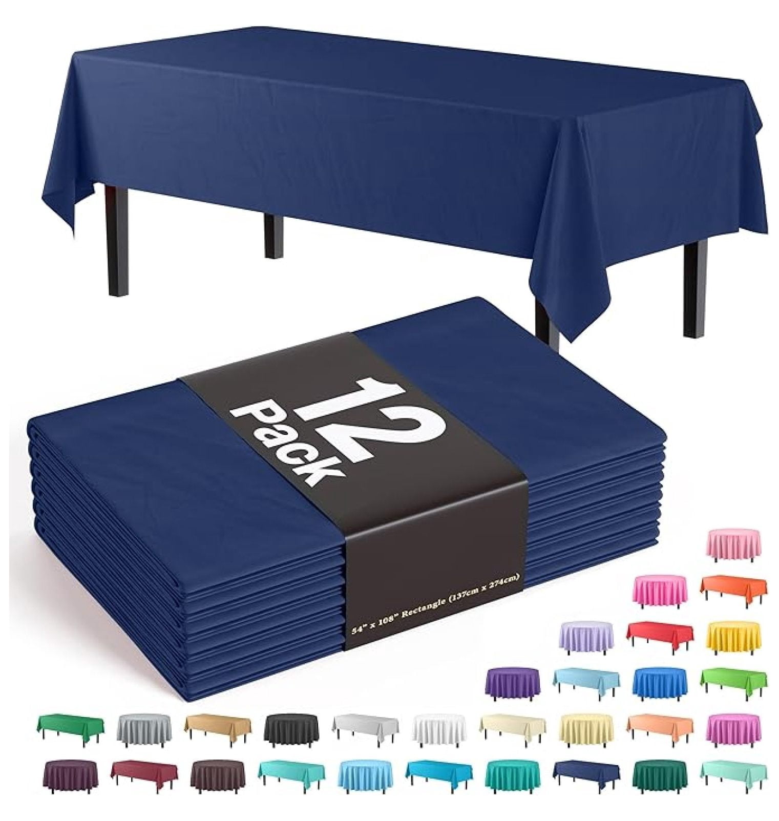 12-Pack Premium Plastic 54in. x 108in. Rectangle Table Cover - Navy ...