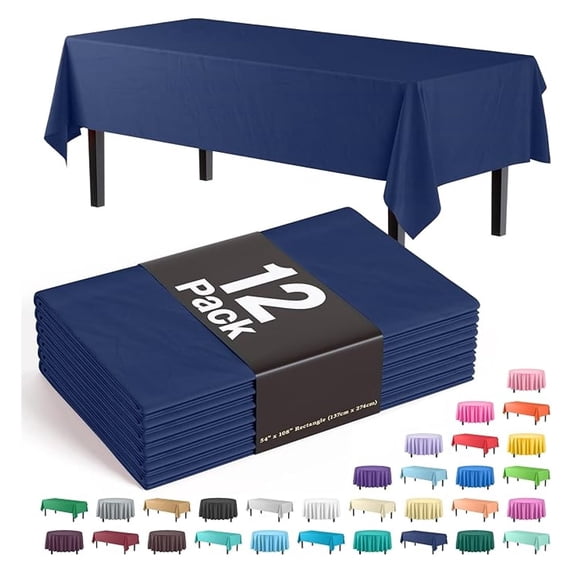12-Pack Premium Plastic 54in. x 108in. Rectangle Table Cover - Navy ...