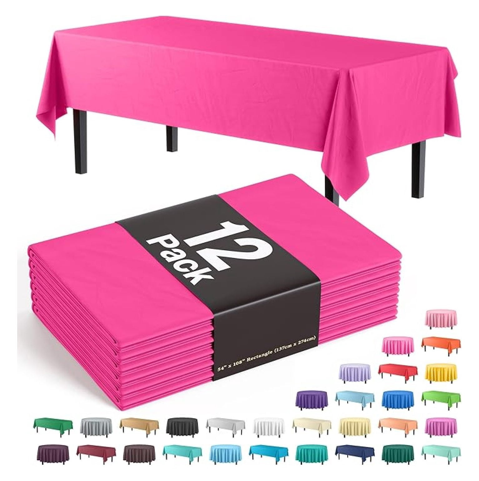12-Pack Premium Plastic Tablecloth 54in. x 108in. Rectangle Table Cover ...