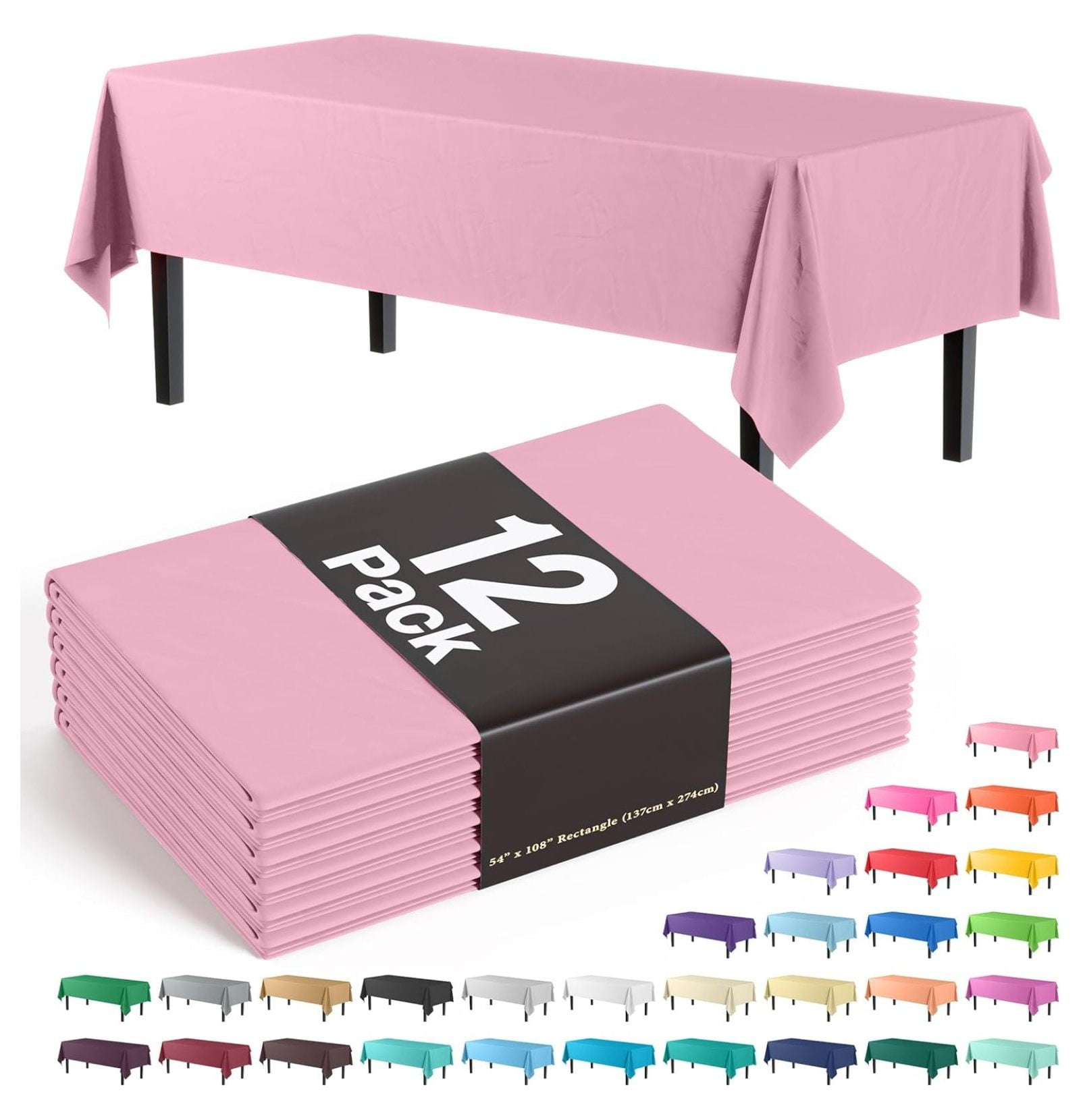 12-Pack Premium Plastic Tablecloth 54in. x 108in. Rectangle Table Cover - - Walmart.com
