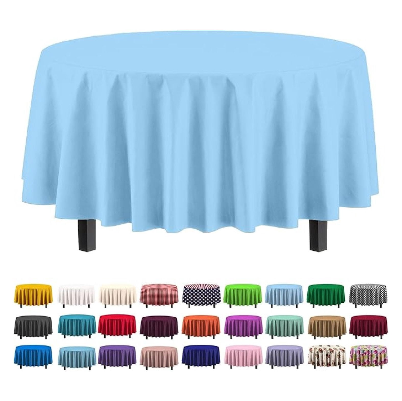 12-Pack Premium Plastic Tablecloth 84in. Round Table Cover - Light Blue ...