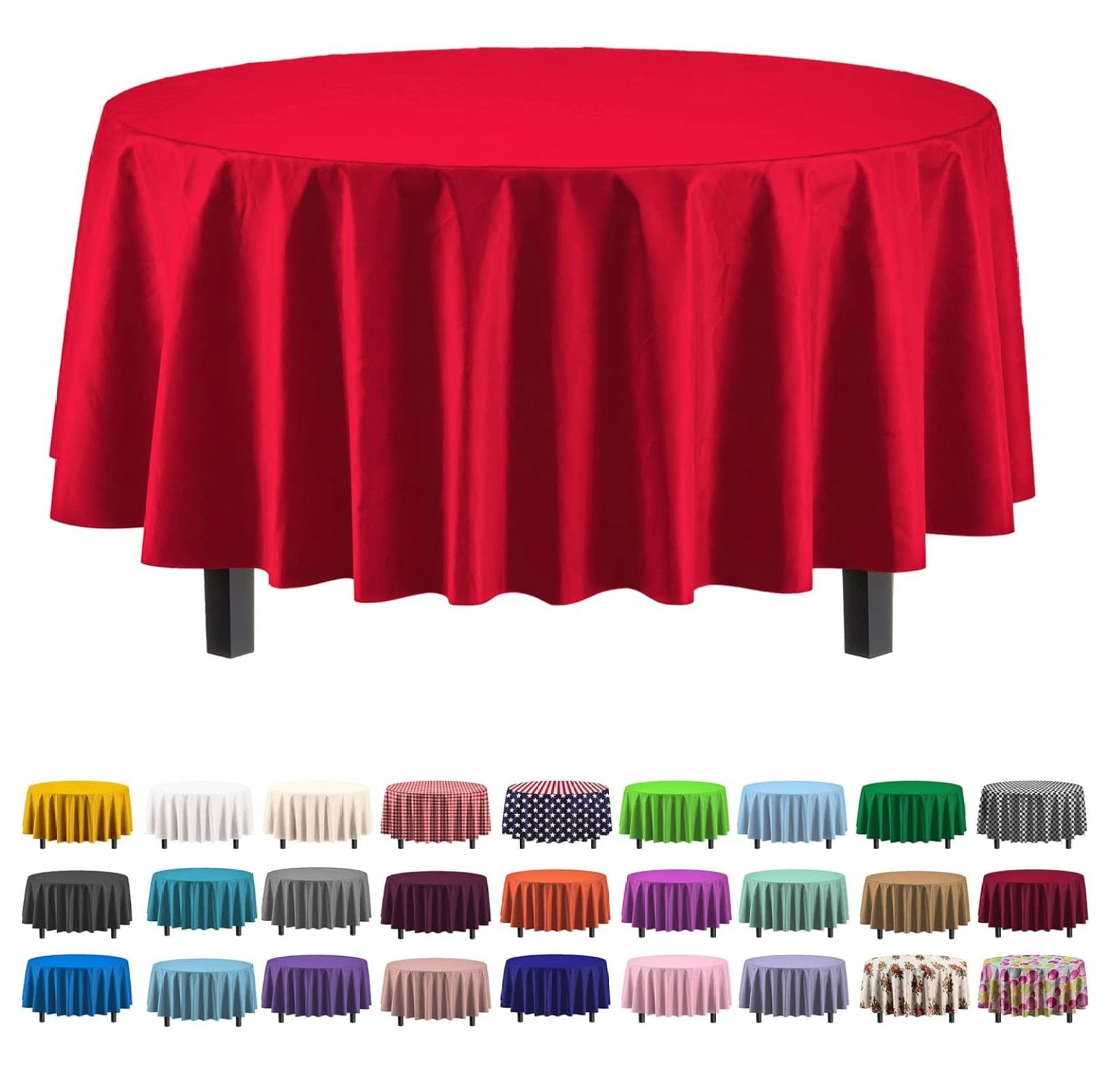 12-Pack Premium Plastic Tablecloth 84in. Round Table Cover - Red ...