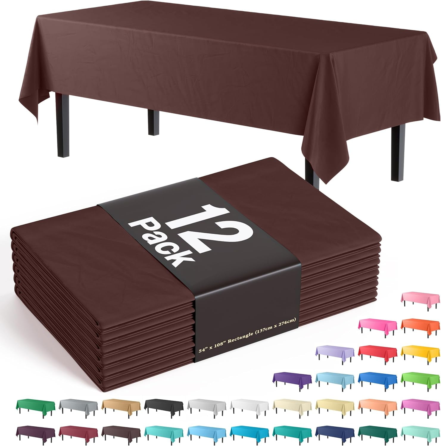 12-Pack Premium Plastic Tablecloths 54in x 108in Rectangle Table Covers ...