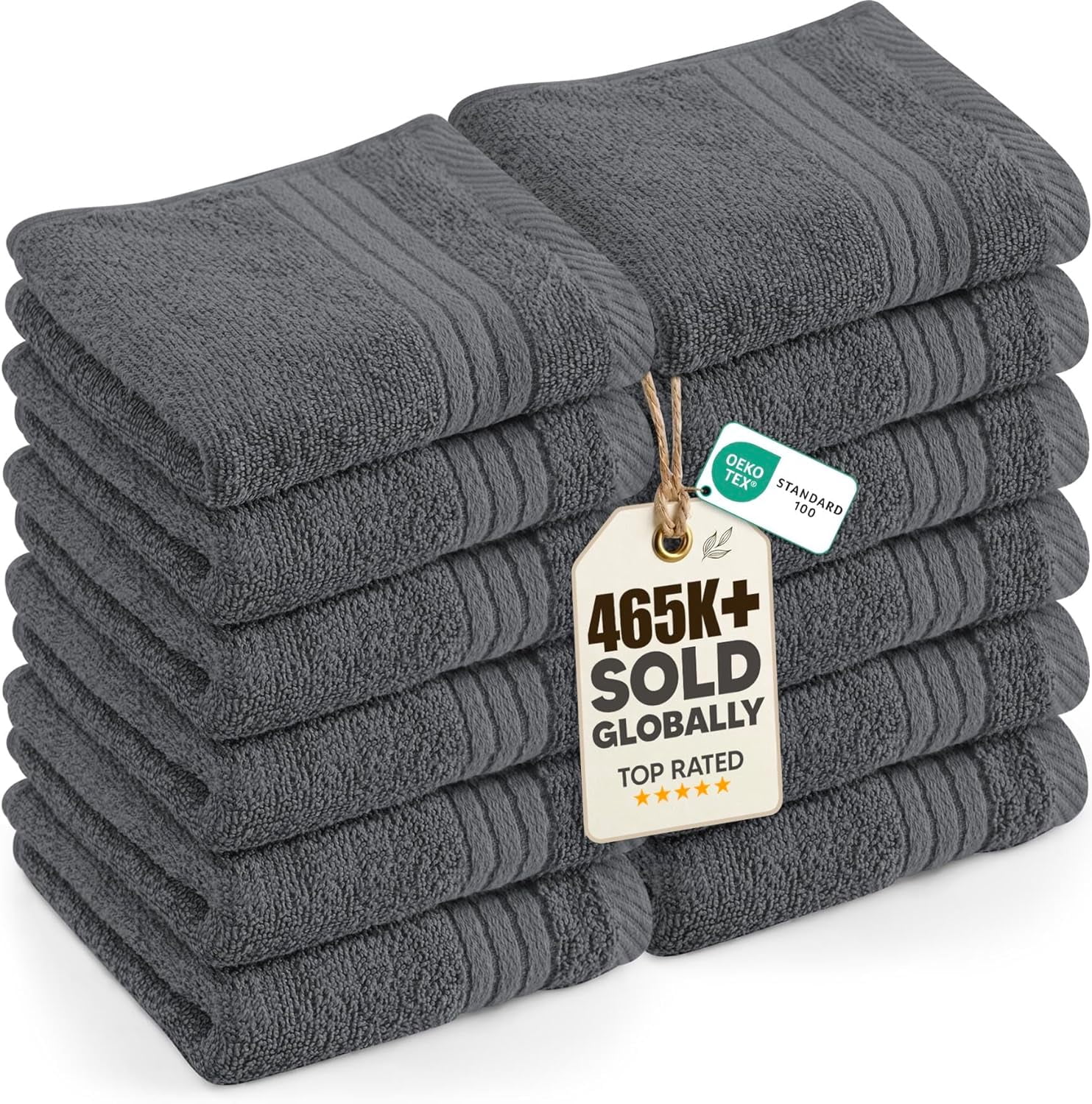 12 Pack Premium Wash Cloths Set, 12 by 12 Inches, 100% Cotton Ring Spun ...
