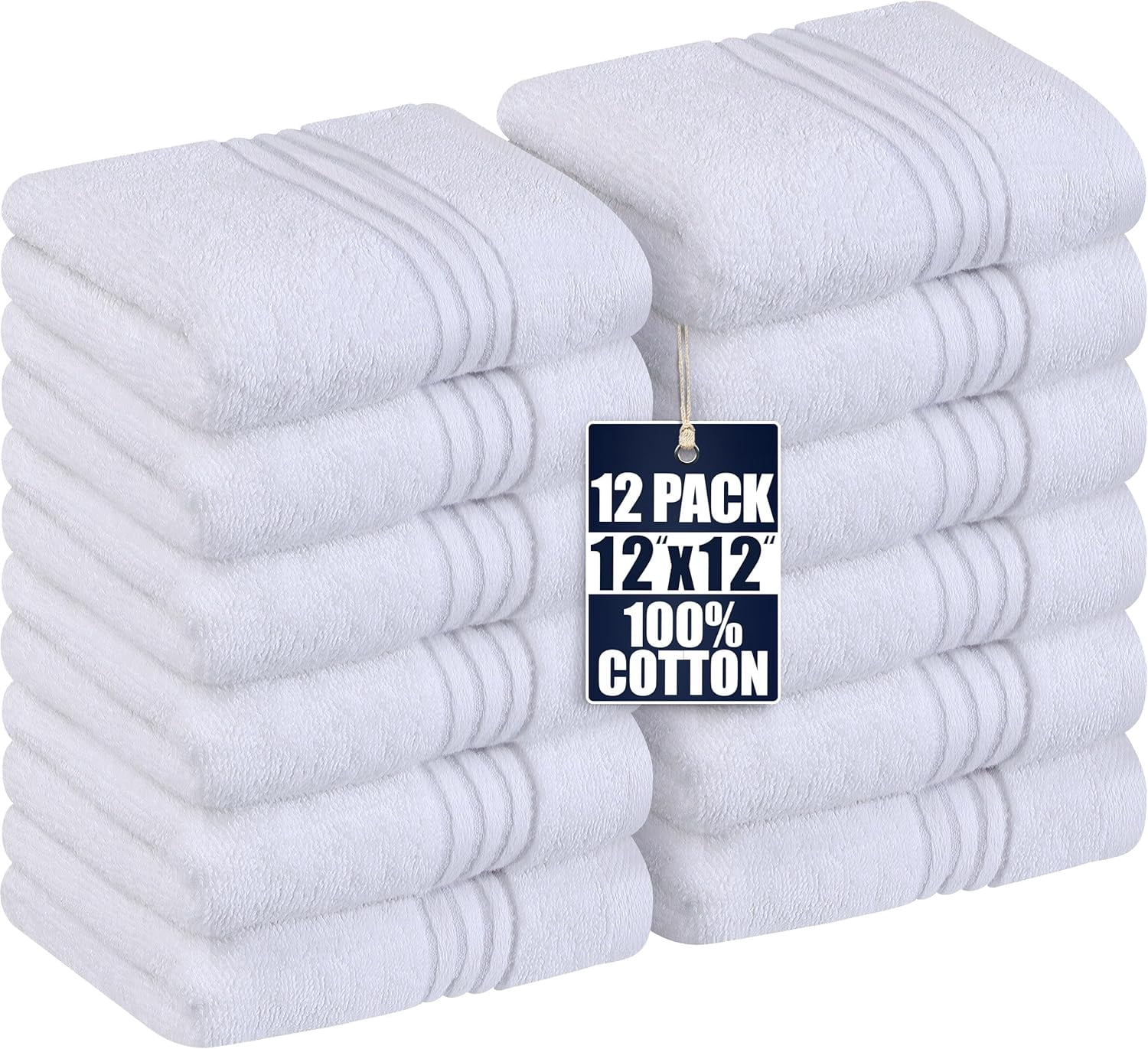 12 Pack Premium Wash Cloths Set, 12 by 12 Inches, 100% Cotton Ring Spun ...