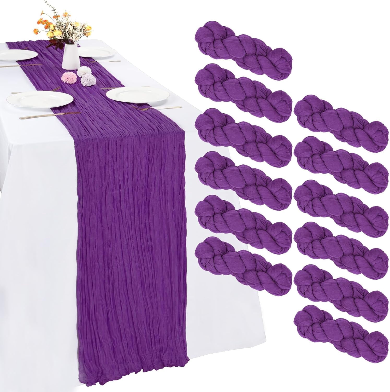12 Pack Purple Cheesecloth Summer Table Runner 10FT Boho Gauze Fabric ...