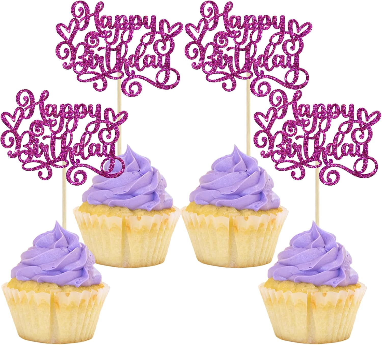 12 Pack Purple Glitter "Happy Birthday" Cupcake Toppers, Party Picks ...