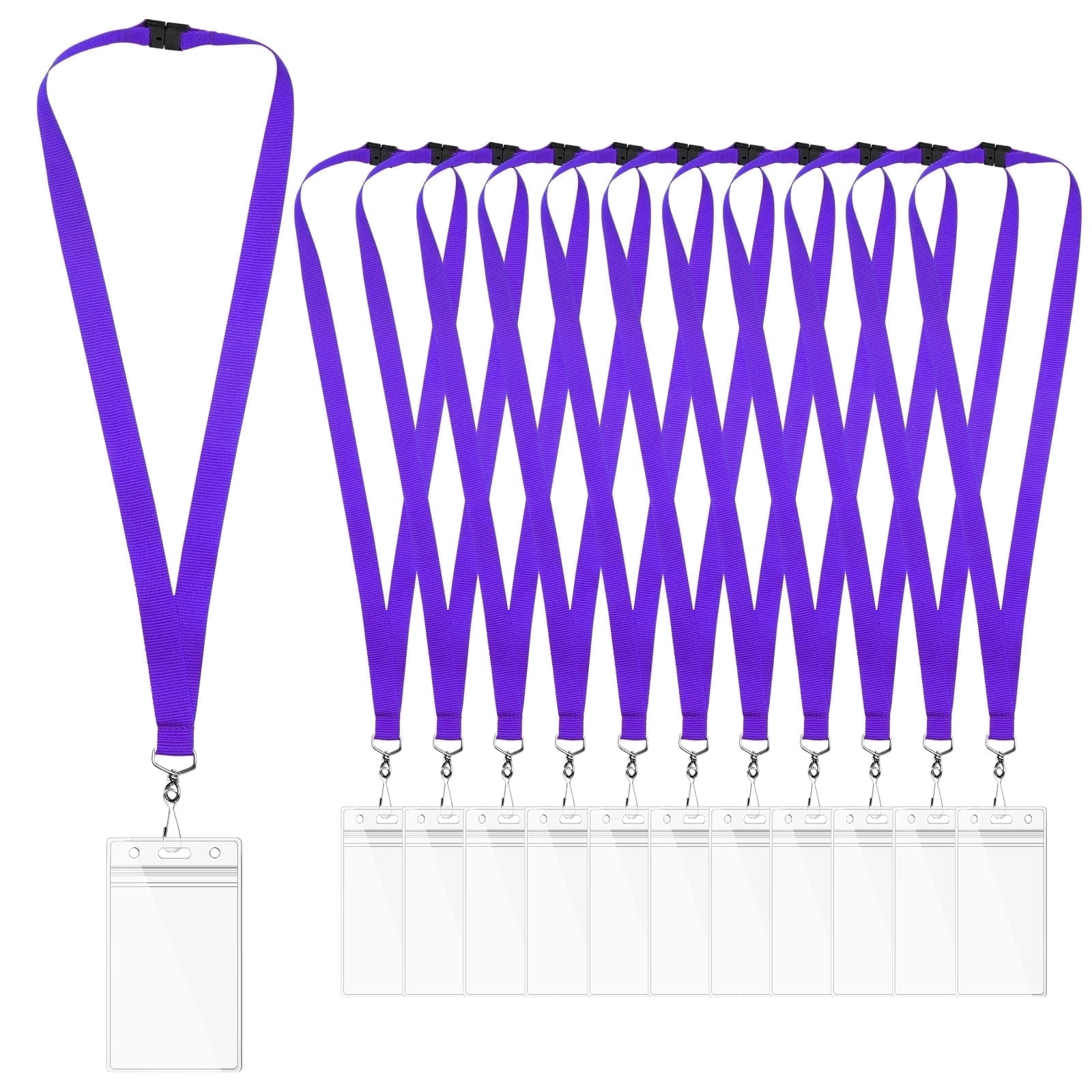 12-Pack Purple Lanyards with Safety Breakaway Clasp, Waterproof Badge ...