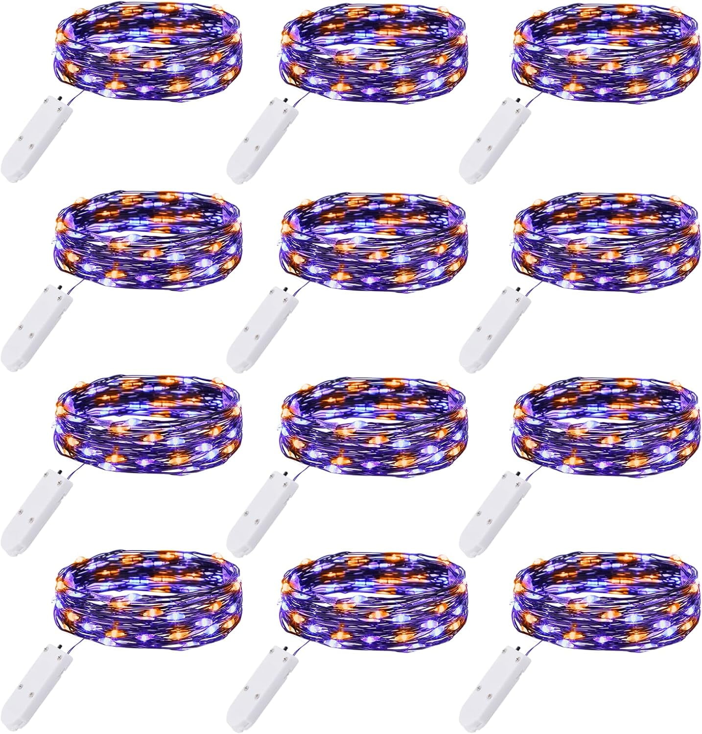 12 Pack Purple Orange Fairy Lights Battery Operated String Lights - 7ft ...