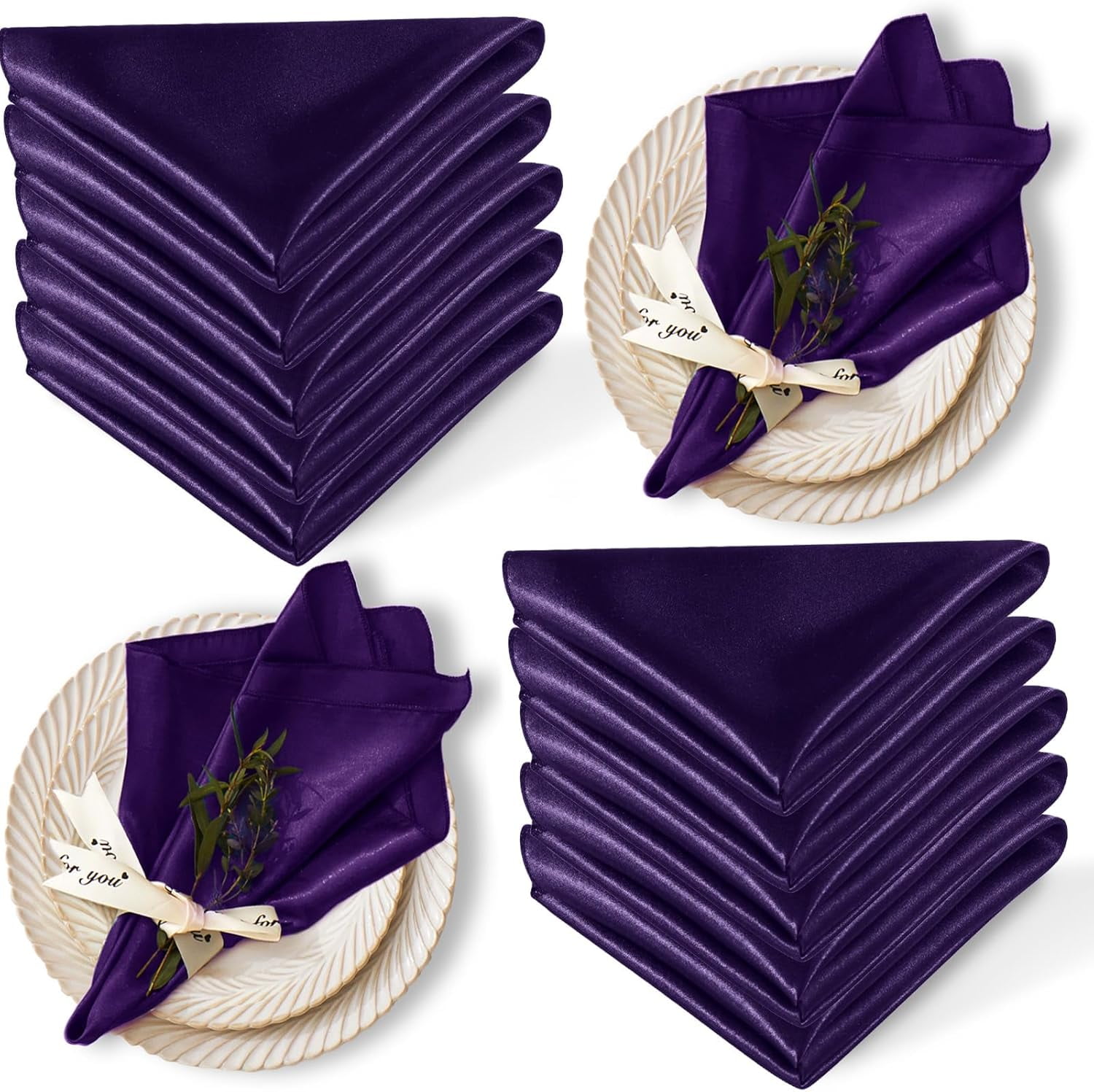 12 Pack Purple Satin Table Napkins 17x17 Inch Luxury Silky Cloth ...
