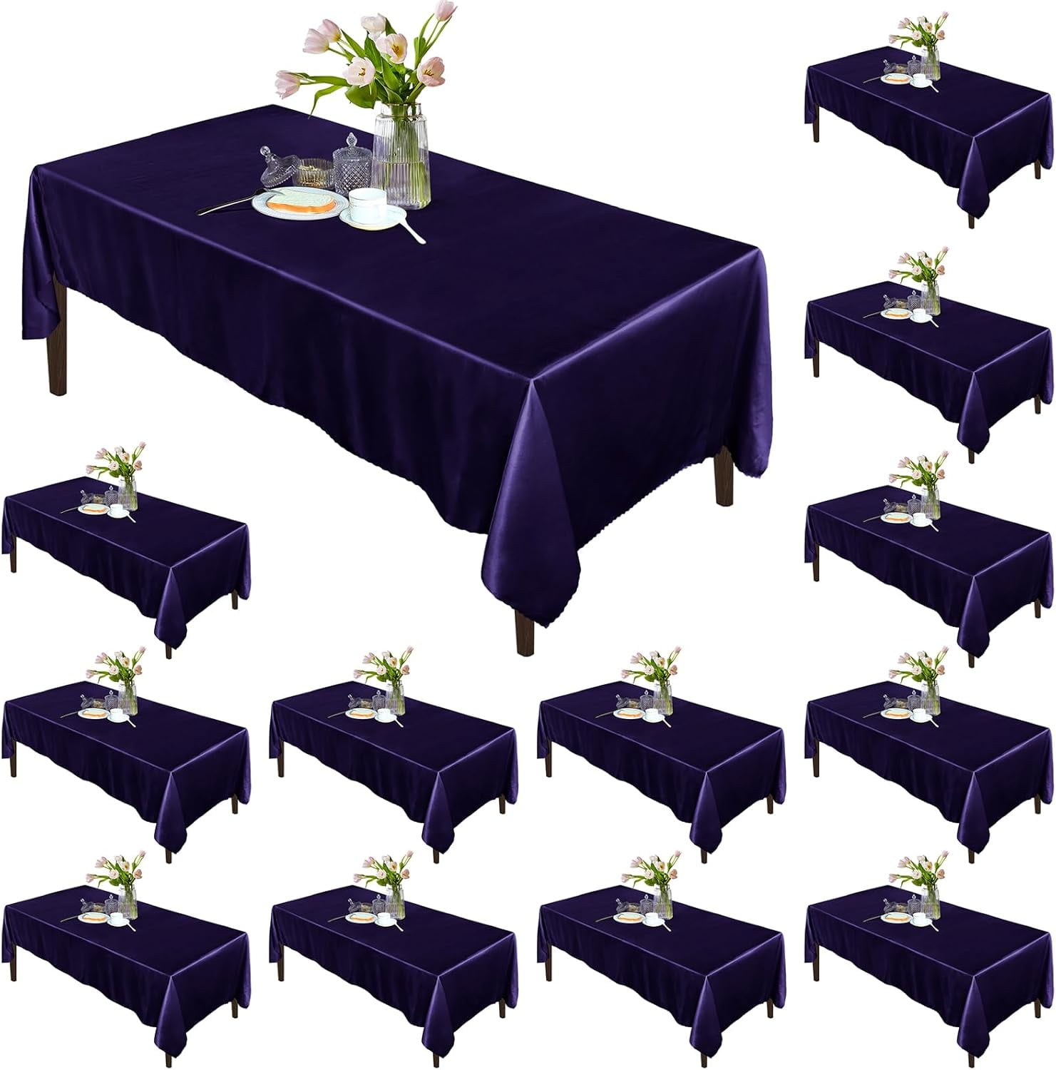 12 Pack Purple Satin Tablecloth, 54 x 108 Inch Silky Satin Table Cloth ...