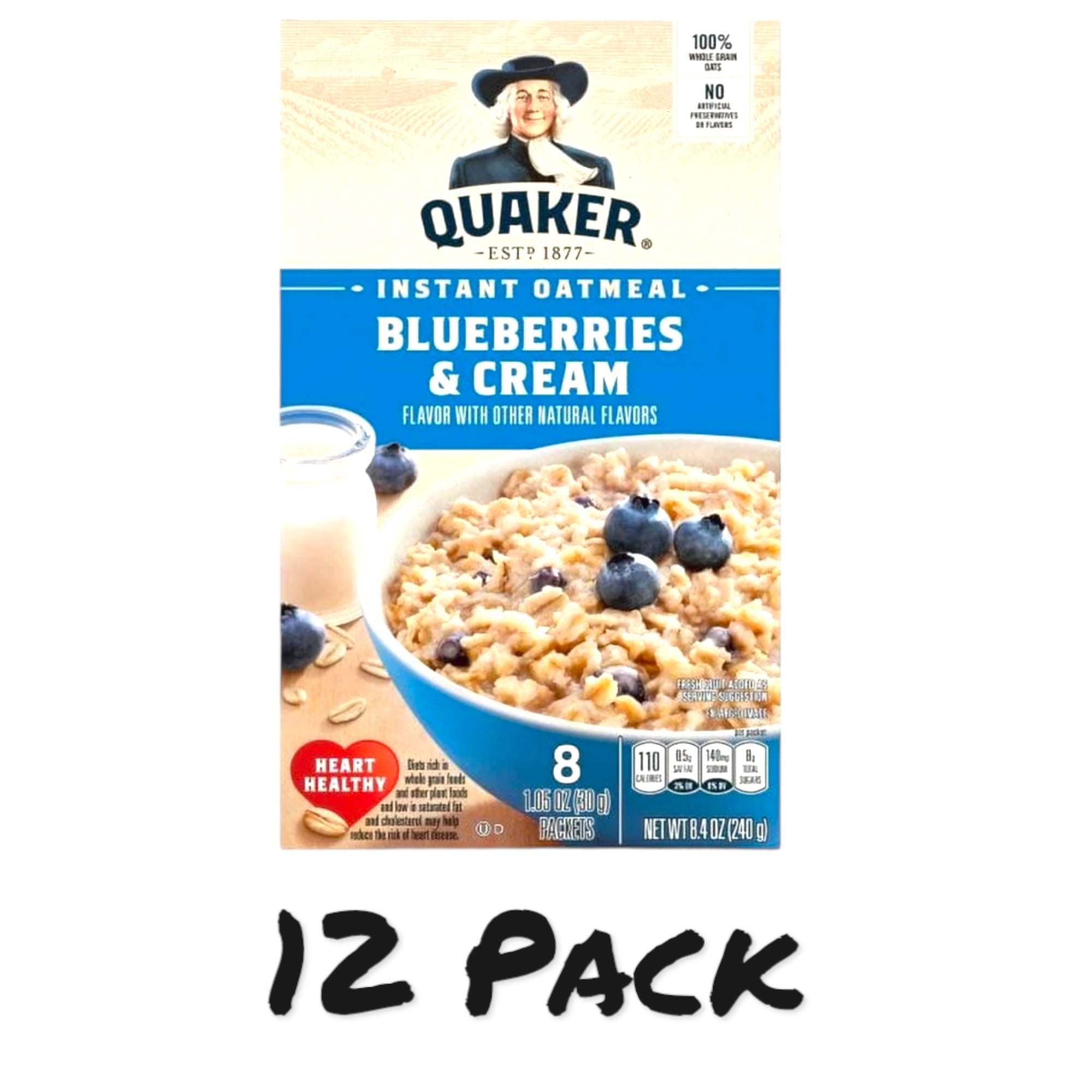 (12 Pack) Quaker Instant Oatmeal, Blueberries & Cream, 8.4 oz - Walmart.com