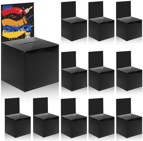 12 Pack Raffle Ticket Box Black Cardboard Suggestion Box with Slot ...