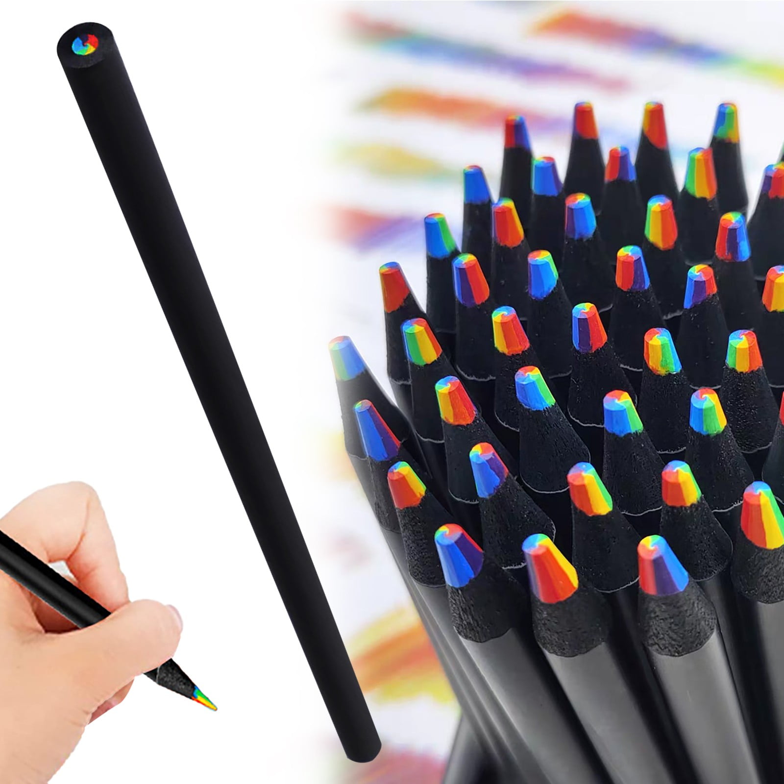 12 Pack Rainbow Colored Pencils - 7-in-1 Wooden Art Supplies, Back to ...