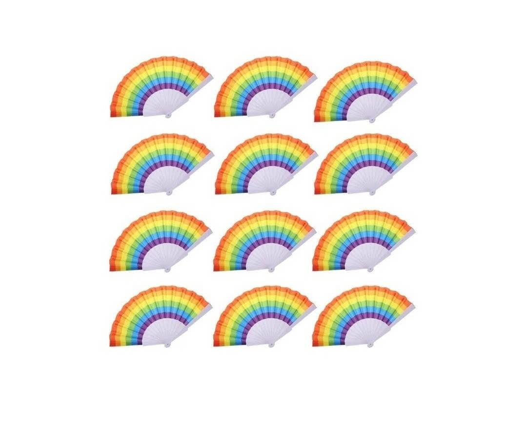 12 Pack Rainbow Folding Fans Colorful Hand Held Fan, Rainbow Party ...
