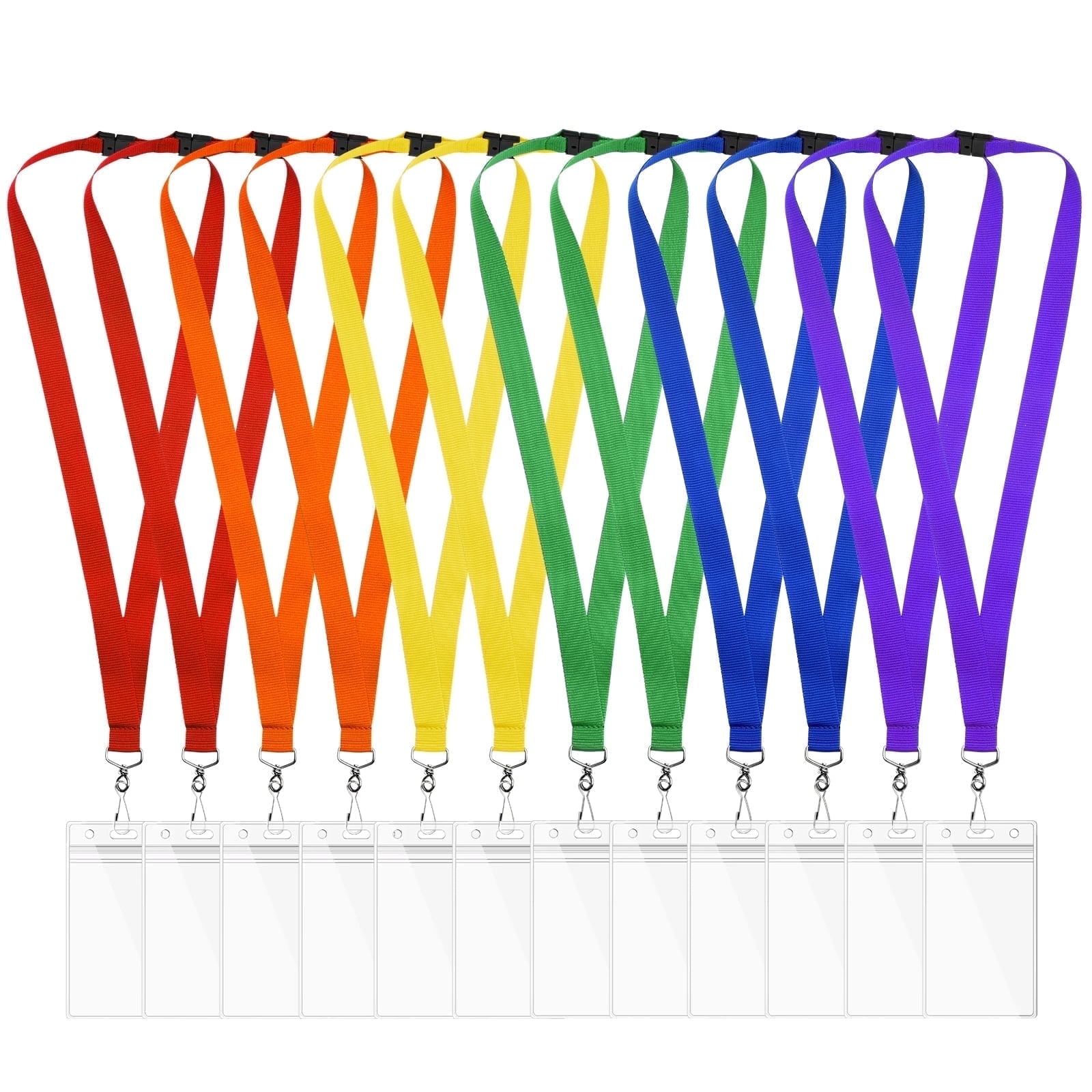 12-Pack Rainbow Lanyards with Safety Breakaway Clasp, Waterproof Badge ...