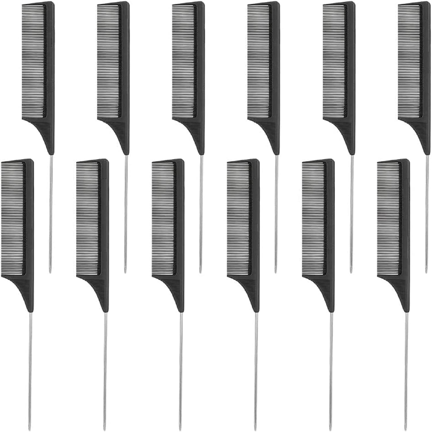12 Pack Rat Tail Comb, Black Pin Tail Comb Rattail Comb Teasing Combs ...