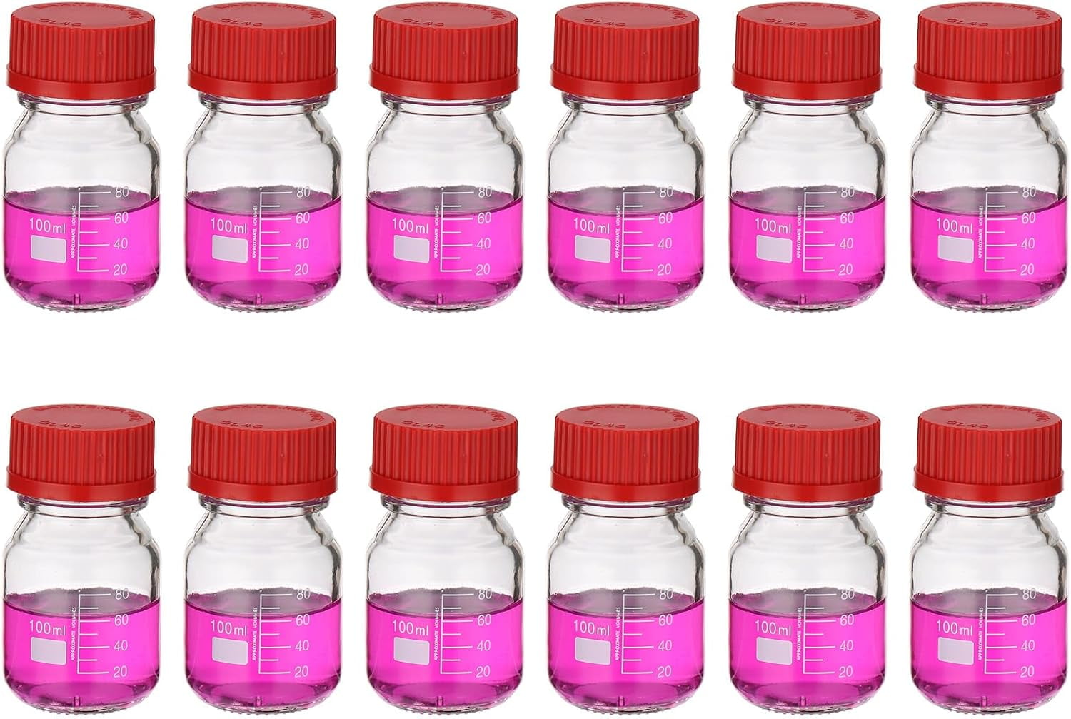 12 Pack Reagent Media Storage Bottles, 100ml Borosilicate Glass ...