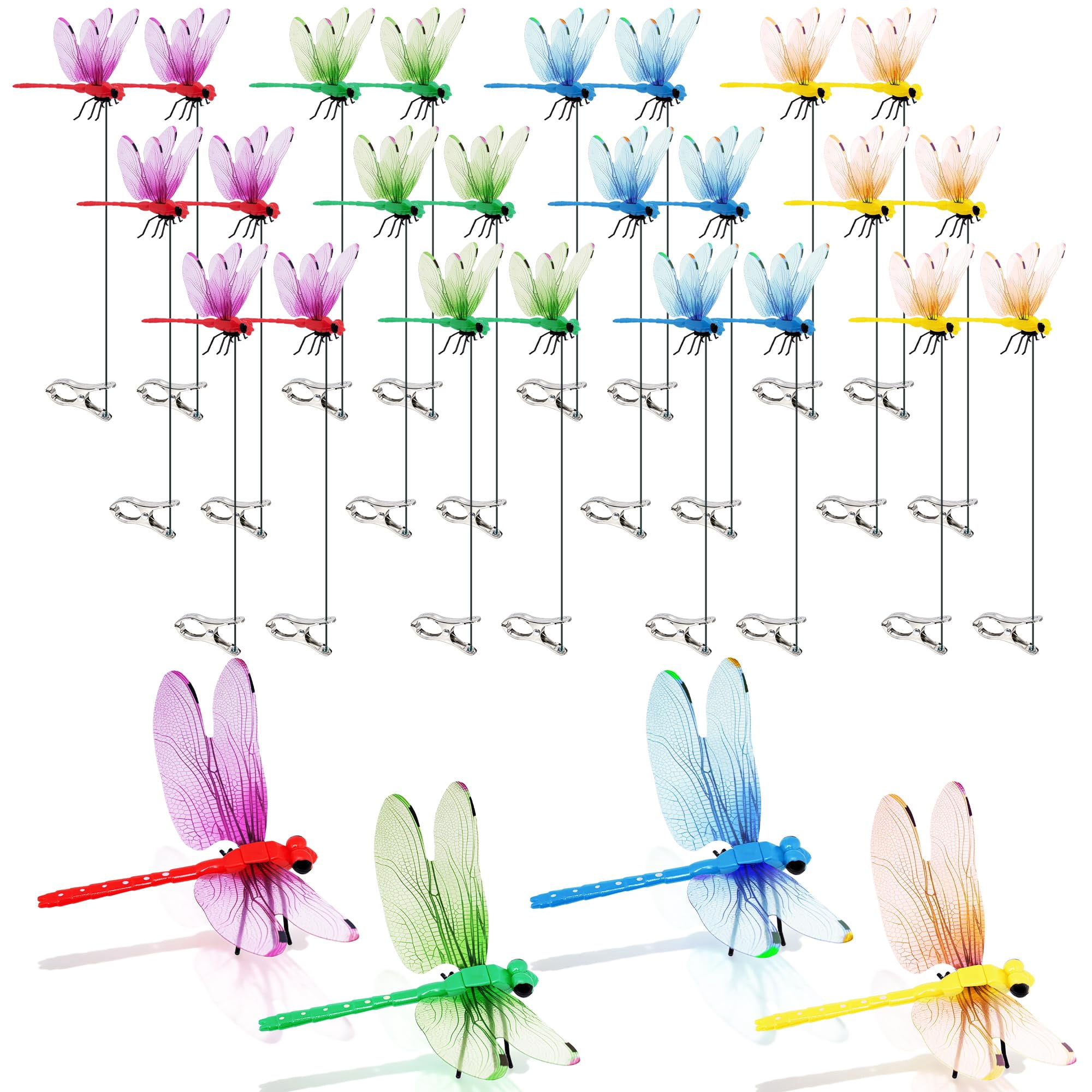 12 Pack Realistic Fake Dragonfly Garden Stakes & Clip Ornaments, PVC ...