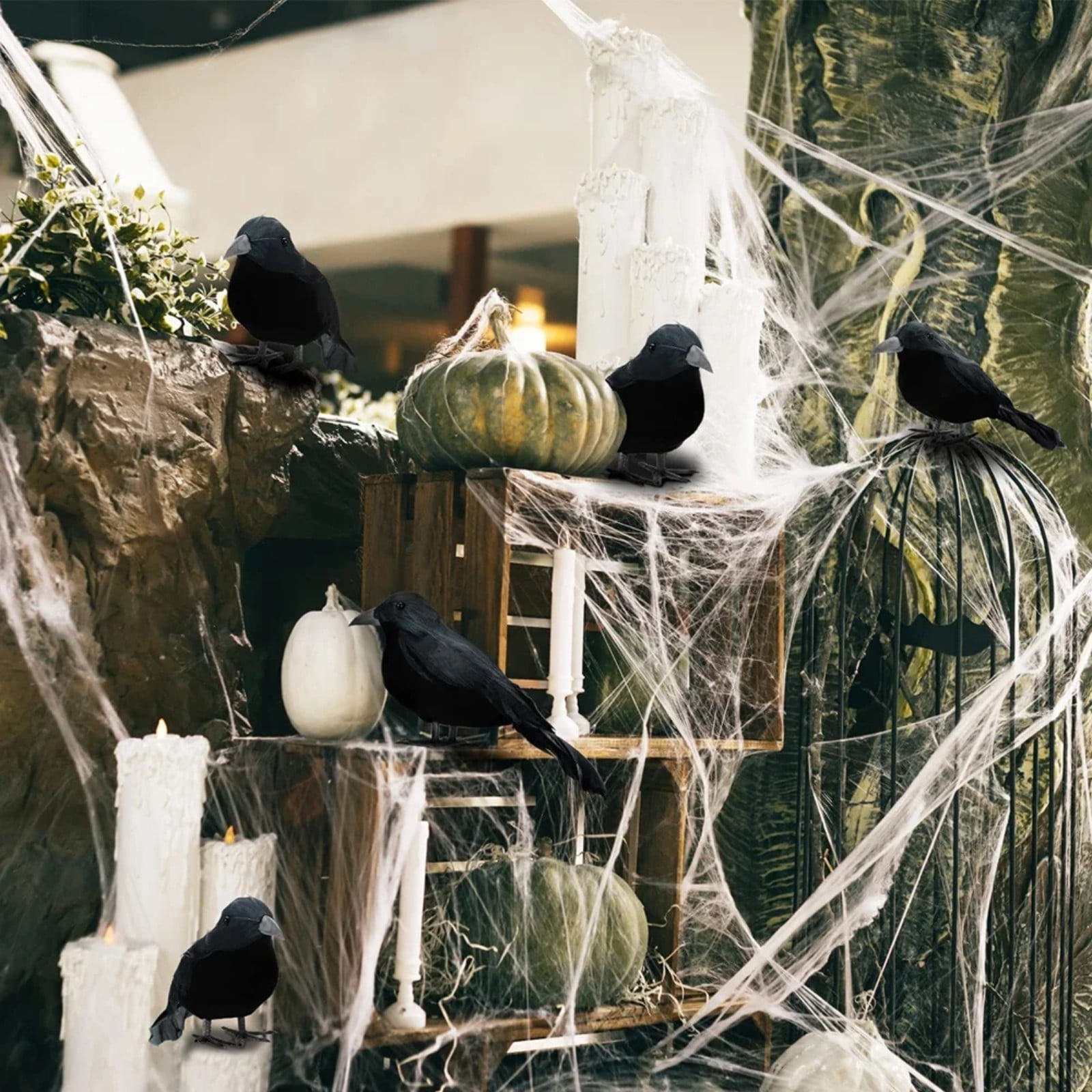 12 Pack Realistic Feathered Crows Halloween Fake Crow Black Crows ...