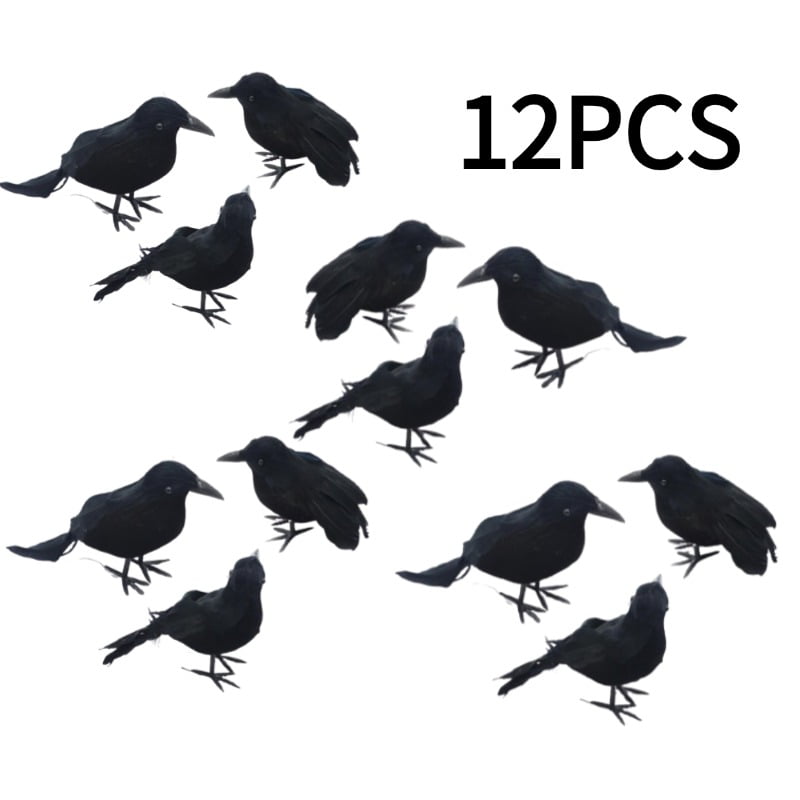12 Pack Realistic Feathered Crows Halloween Fake Crow Black Crows ...