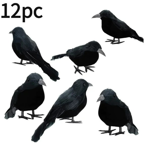 12 Pack Realistic Feathered Crows Halloween Fake Crow Black Crows ...
