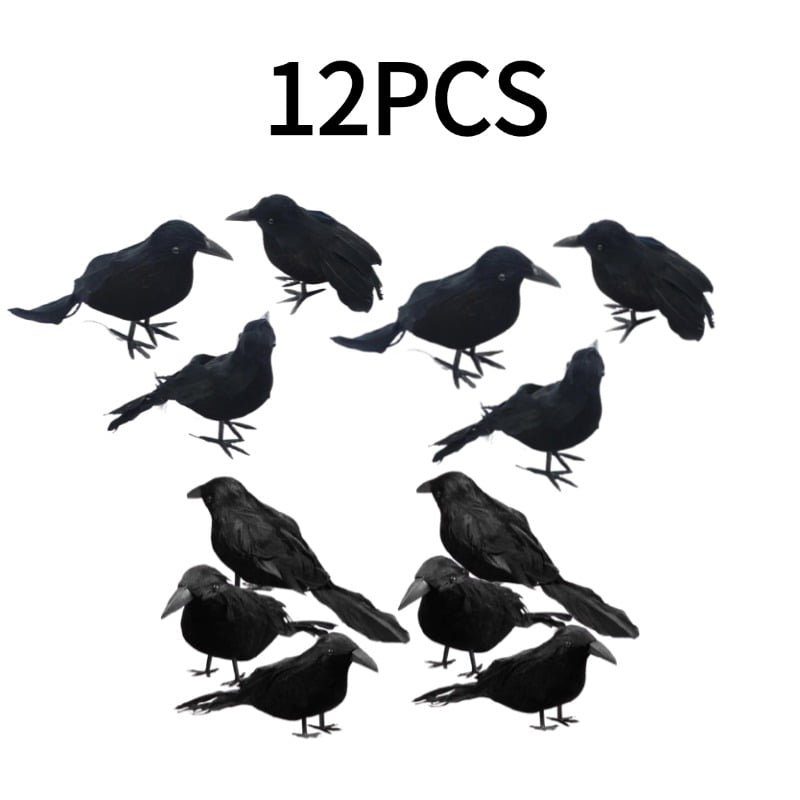 12 Pack Realistic Feathered Crows Halloween Fake Crow Black Crows ...