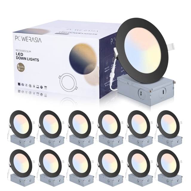 12 Pack Recessed Lighting 4 Inch with Junction Box, 5CCT 4 Inch Black ...