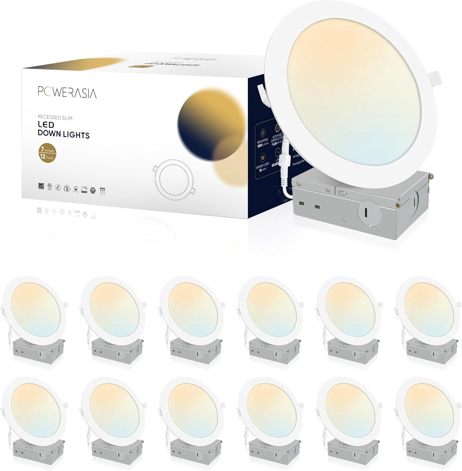 12 Pack Recessed Lighting 7 Inch with Junction Box, 5CCT 7 Inch LED ...