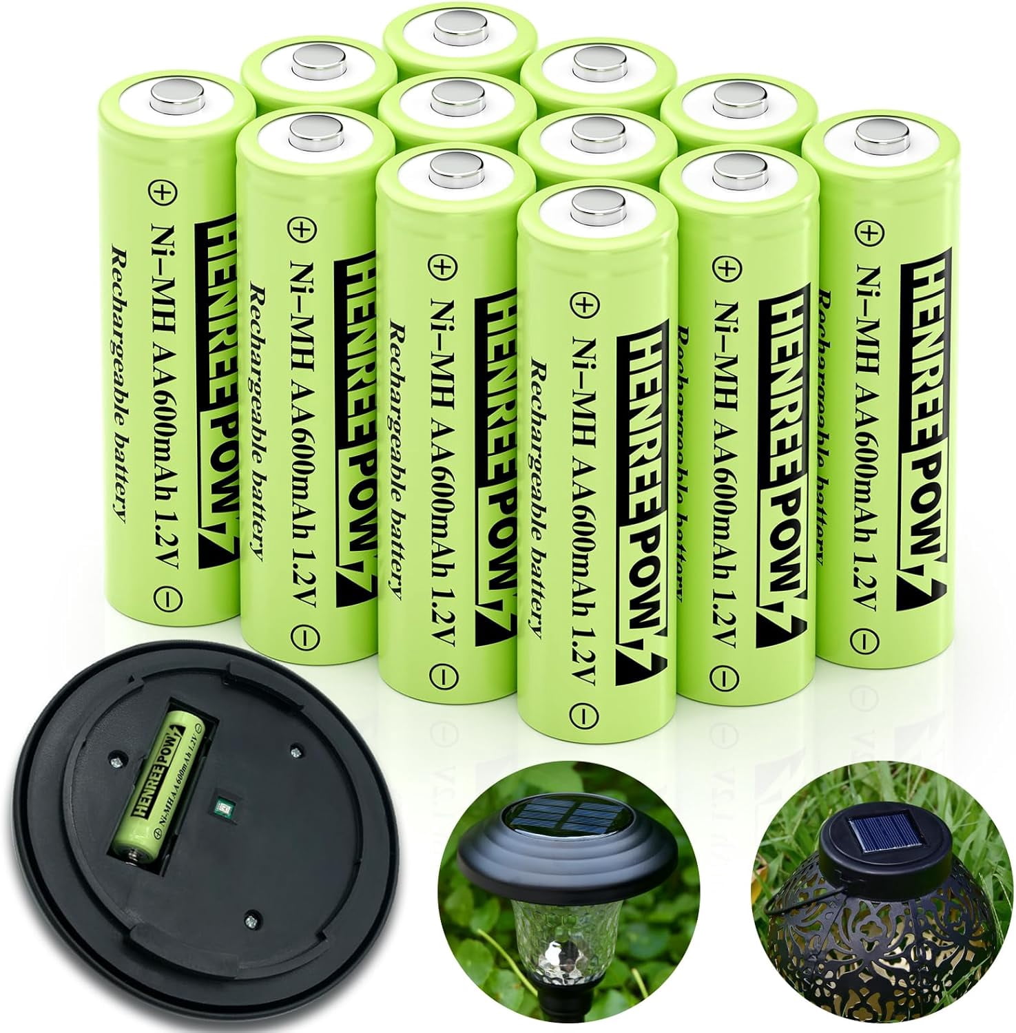 12-Pack Rechargeable AA Solar Batteries Ni-Mh 1.2v 600mAh Pre-Charged ...
