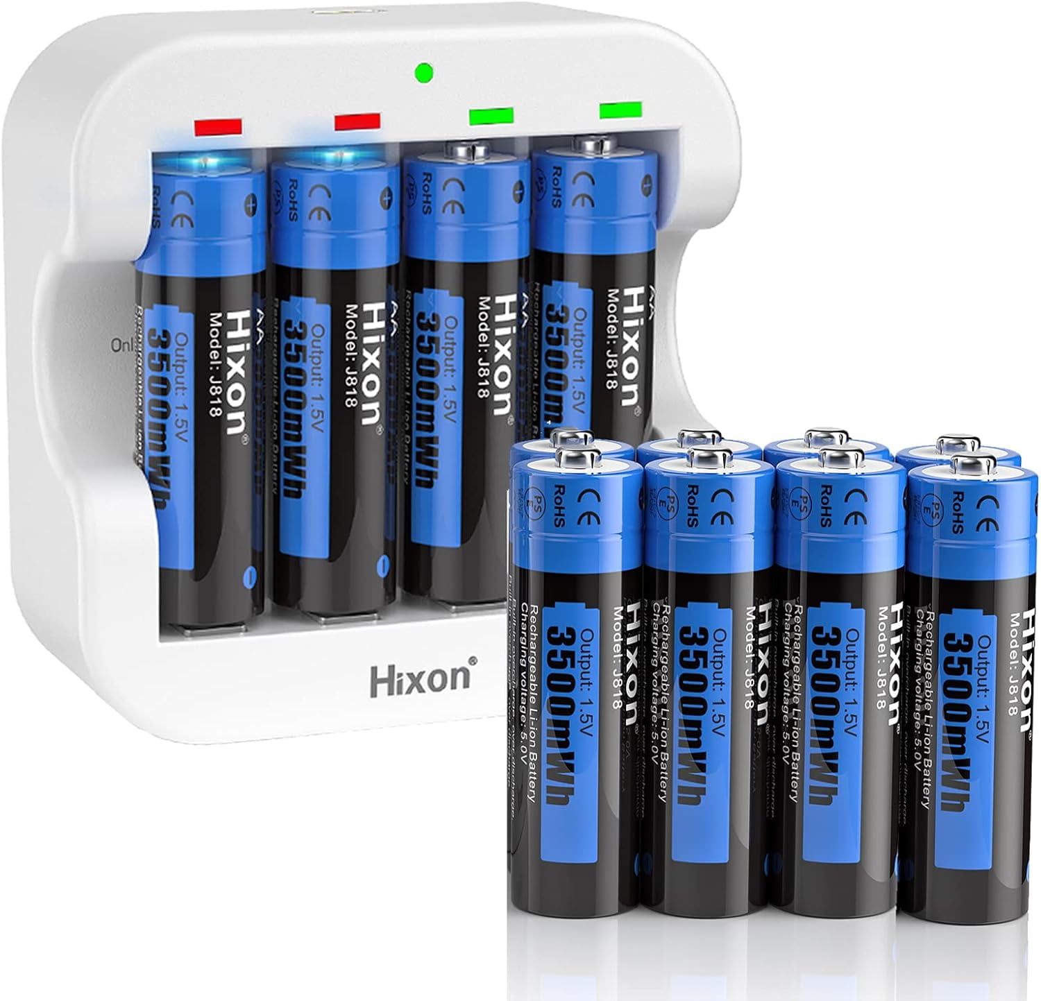 12 Pack Rechargeable Lithium AA Batteries & Charger|1.5V Double AA Li ...