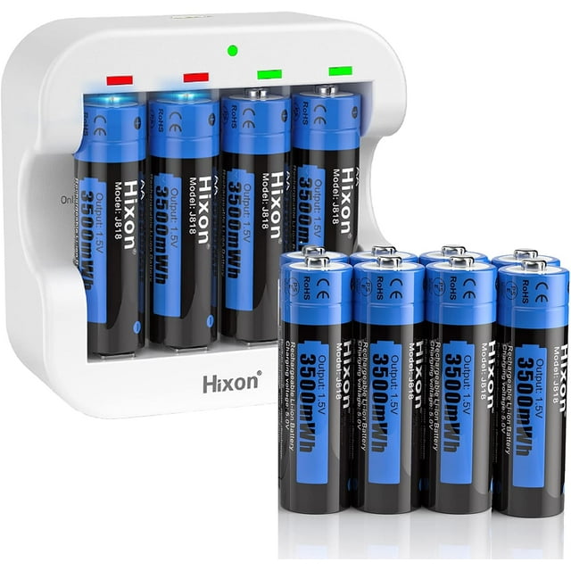 12 Pack Rechargeable Lithium AA Batteries & Charger|1.5V Double AA Li ...