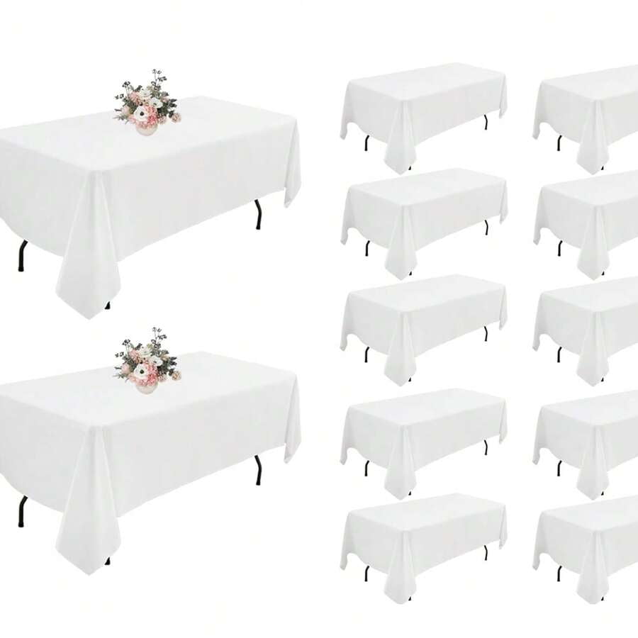 12 Pack Rectangle Tablecloth 60 X 102 Inch White Polyester Table Cloth For 6 Feet Tables ...