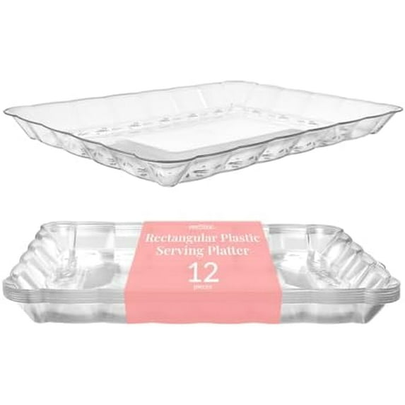 12-Pack Rectangular Plastic Serving Platter - 9x13 Inches Disposable ...