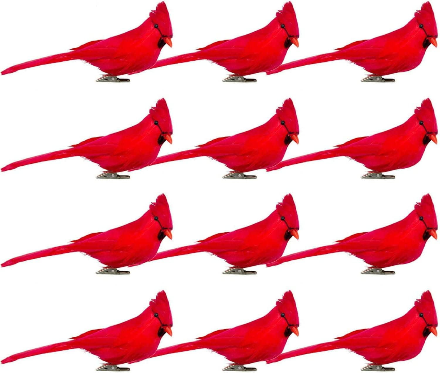 12 Pack Red Cardinal Ornaments Clip on Cardinals for Christmas Tree ...