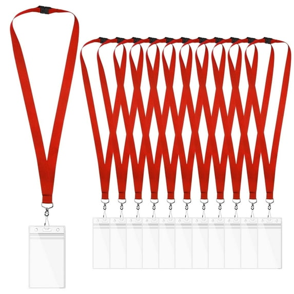 12-Pack Red Lanyards with Safety Breakaway Clasp, Waterproof Badge ...