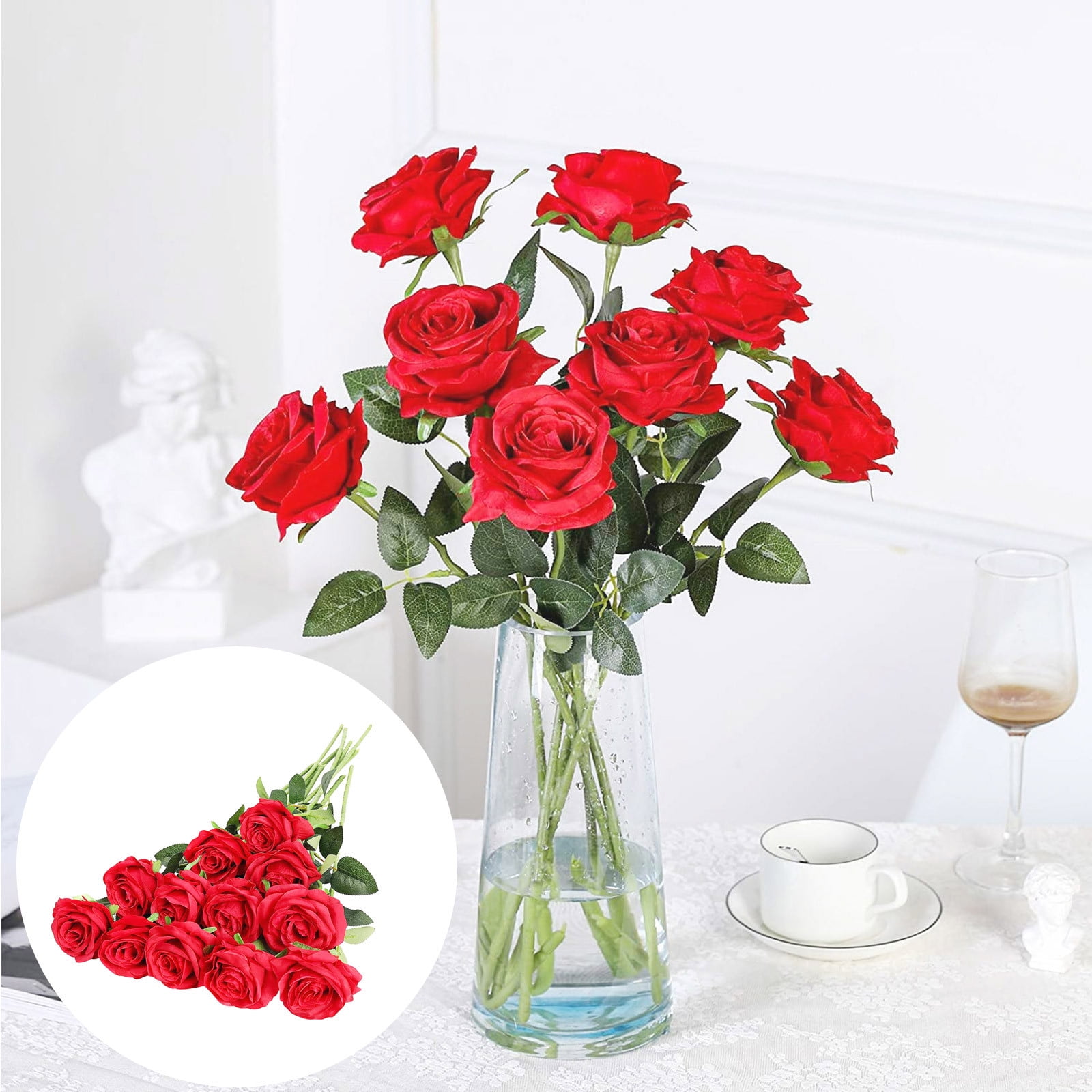 12 Pack Red Roses Artificial Flowers Silk Red Rose with Long Stems Red ...