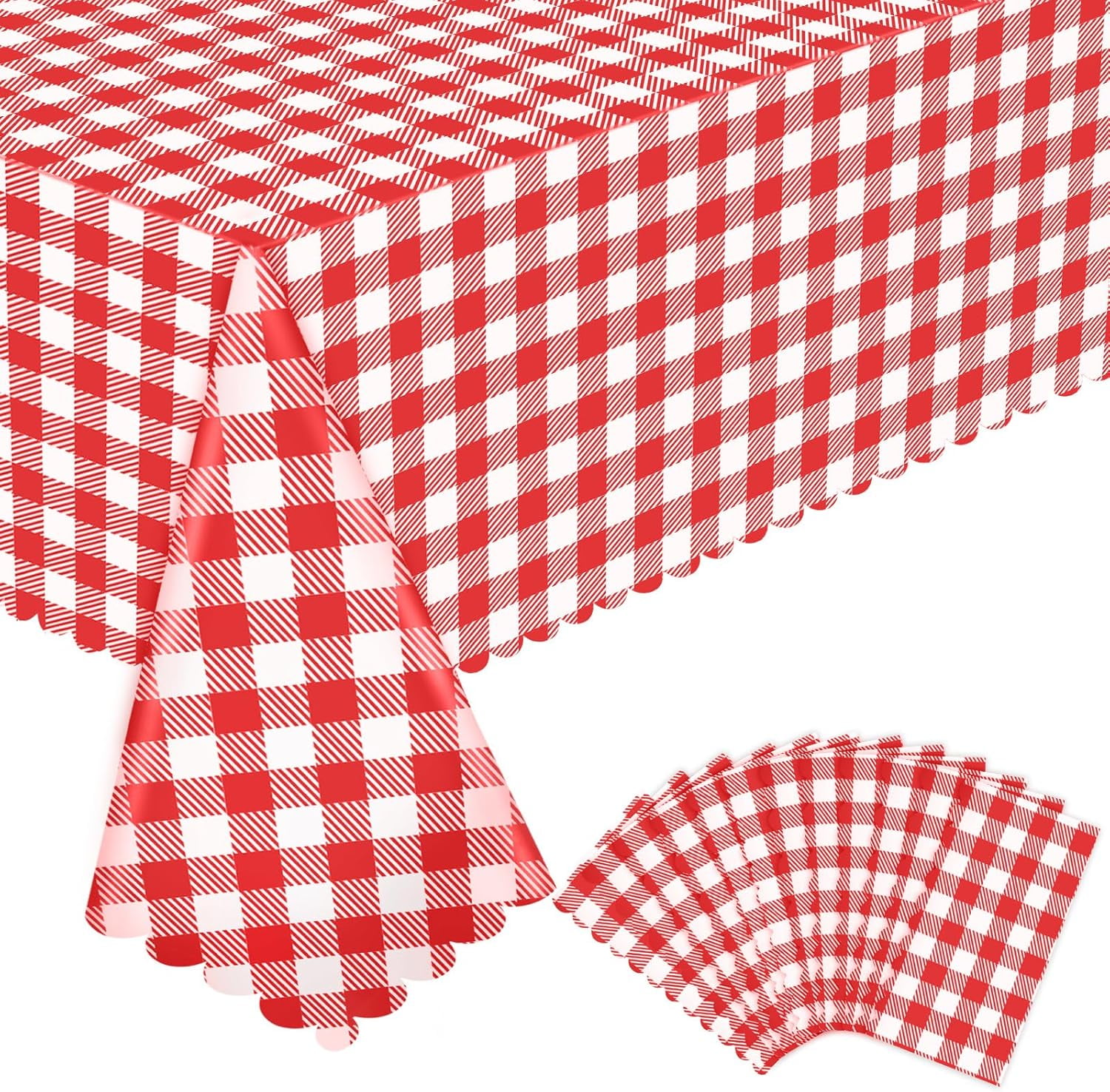 12 Pack Red and White Checkered Tablecloth, 54 X 108Inch Plastic Red ...