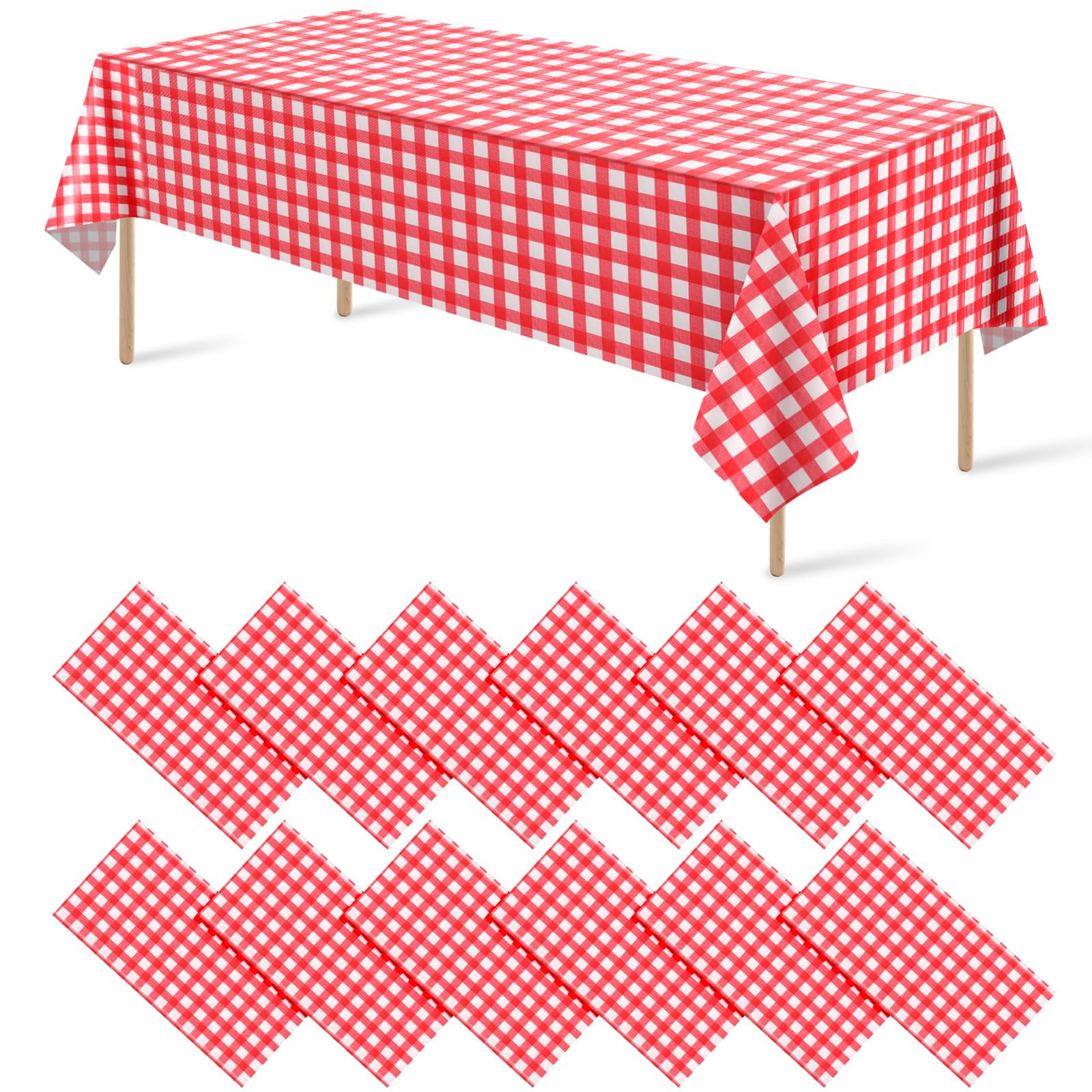12 Pack Red and White Plastic Checkered Tablecloth, Decorative ...