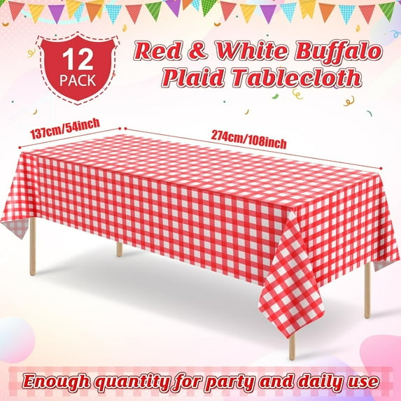 12 Pack Red and White Plastic Checkered Tablecloth, Premium Decorative ...